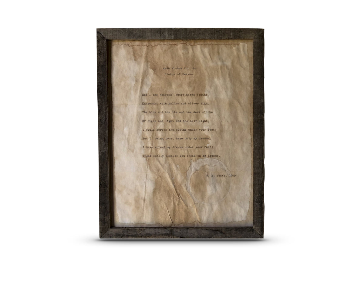Aedh Wishes for the Cloths of Heaven W. B. Yeats Poem Print | Handmade ...